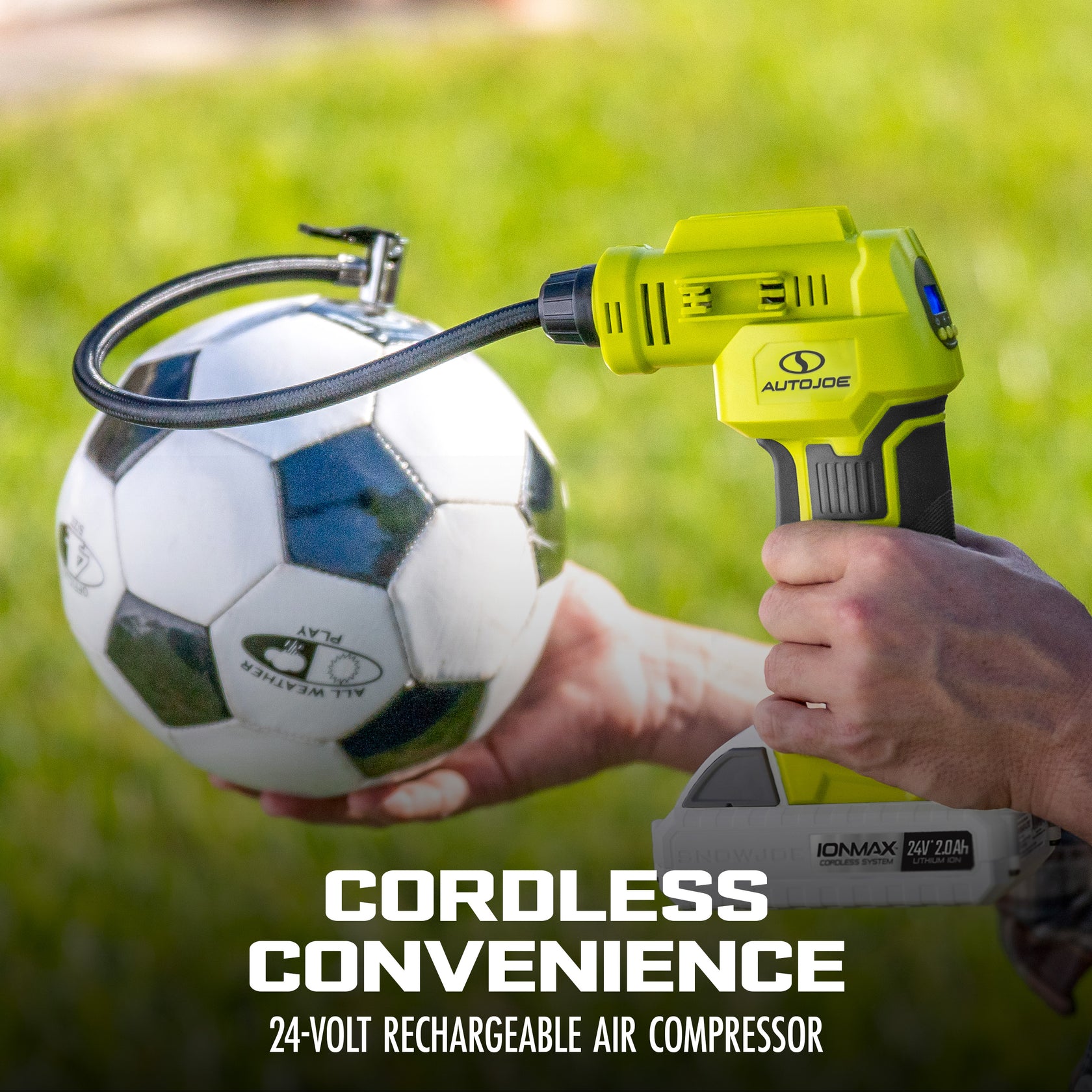 Sun Joe 24V-AJC-LTE Cordless Air Compressor with Nozzle Adapters