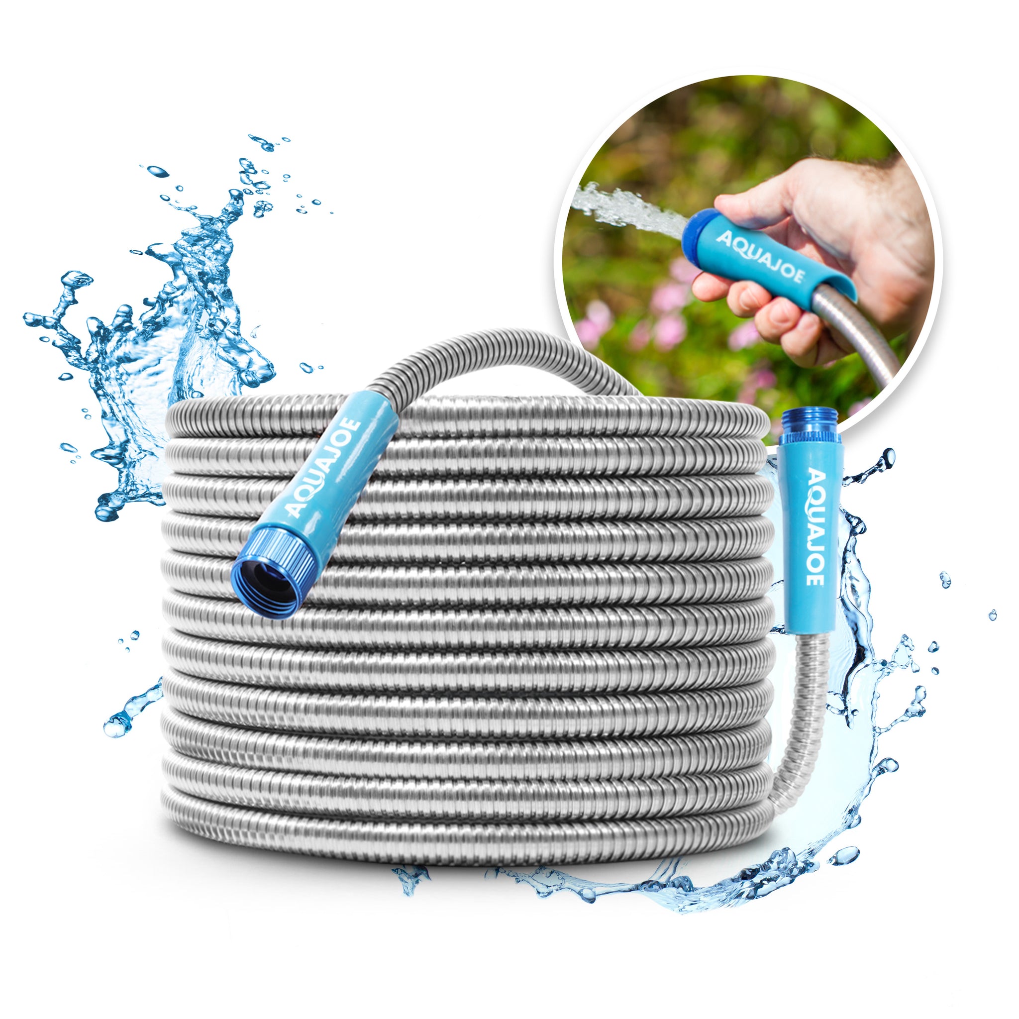 Aqua Joe AJSGH50 Heavy-Duty Puncture Proof Metal Garden Hose | 50-Foot